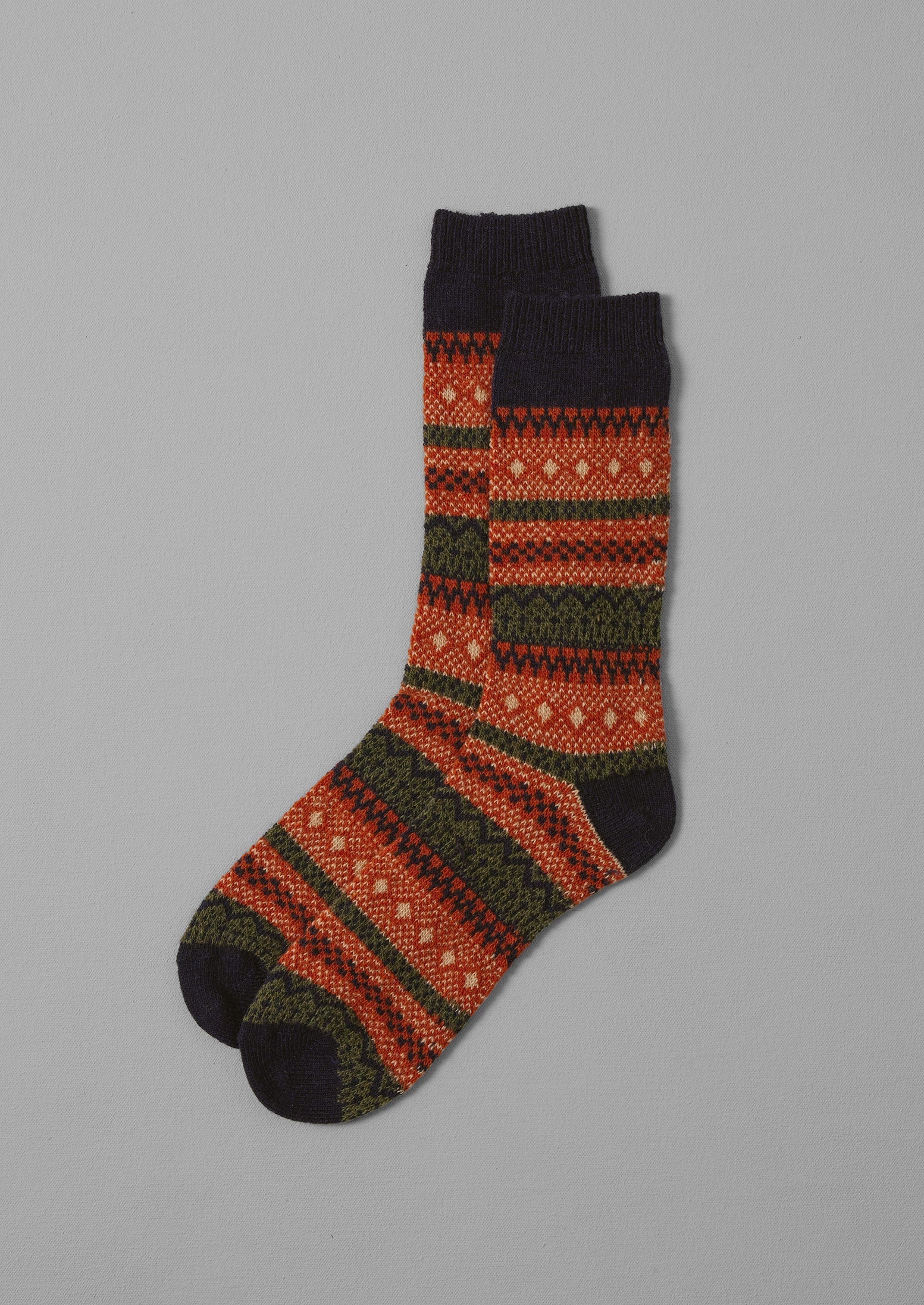 Wool Jacquard Socks | Navy Multi | TOAST