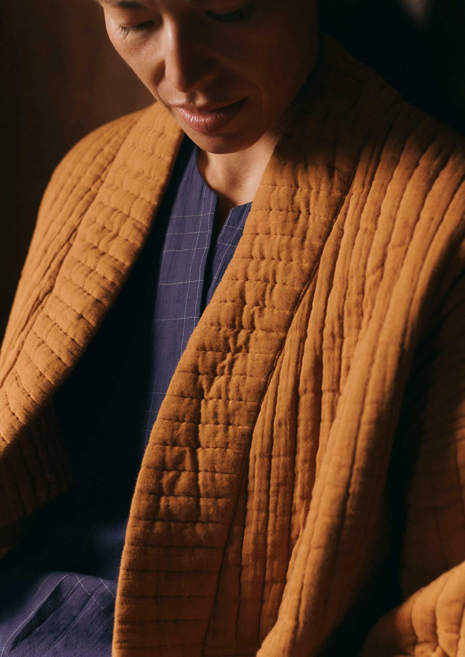 Quilted Cotton Long Gown | Soft Caramel | TOAST