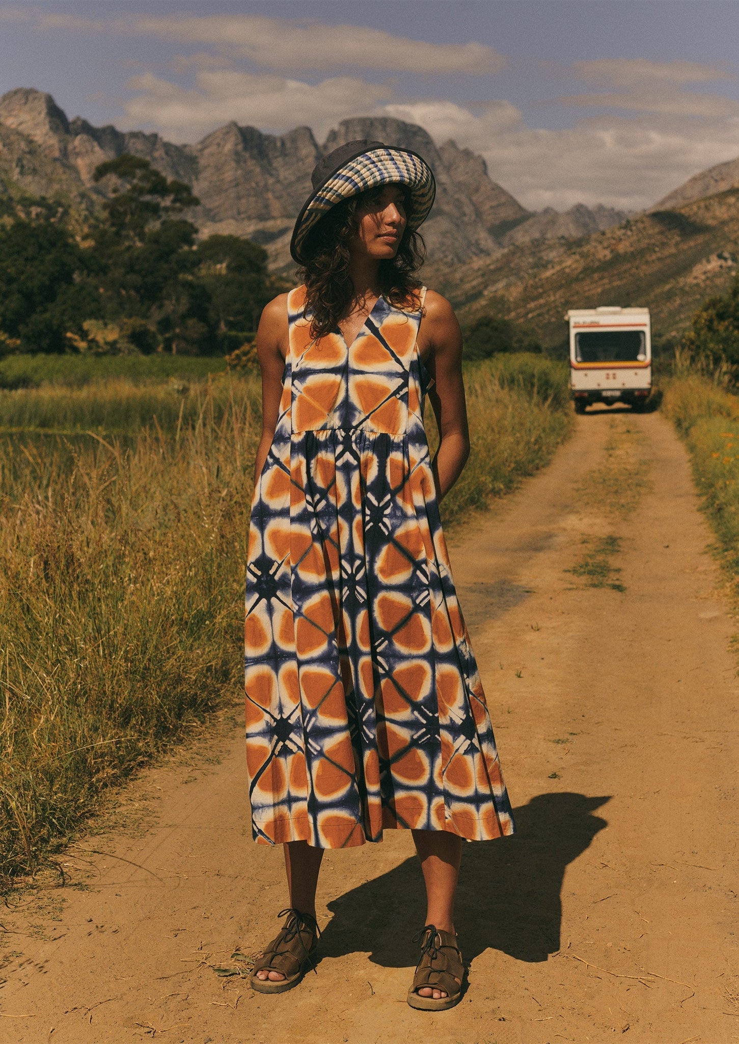 Clamp Dyed Poplin Dress | Russet Orange | TOAST