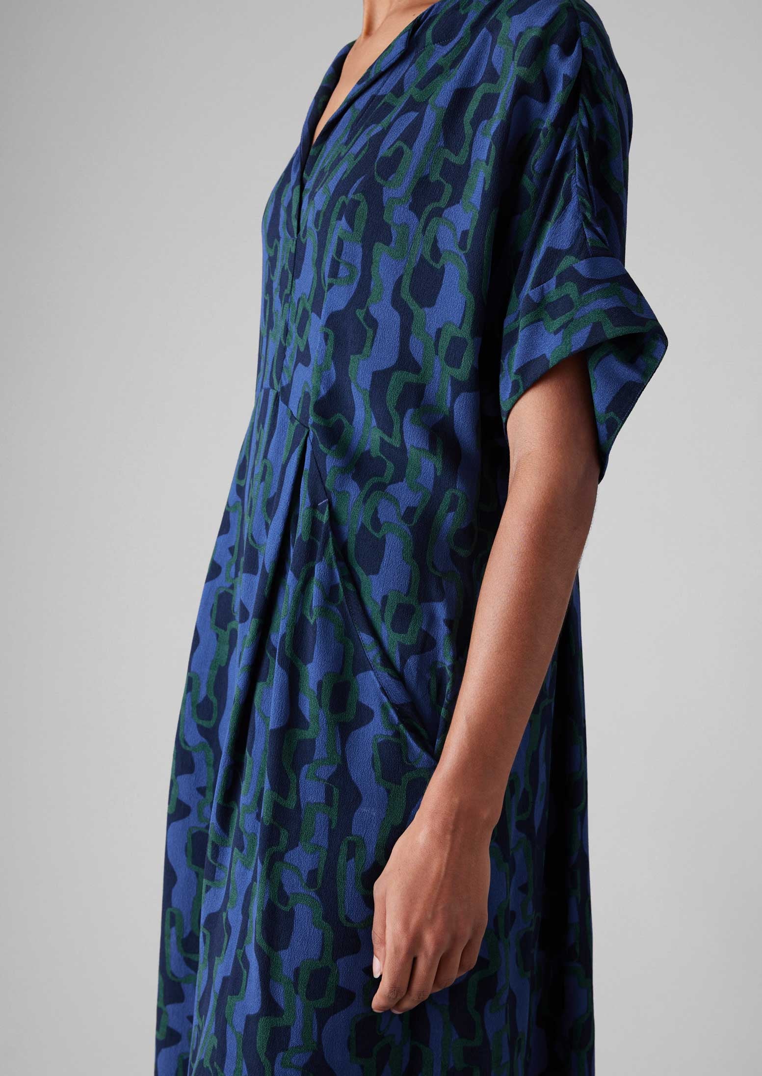 Bryn Ribbon Print Dress | Multi Blue/Copper Green | TOAST