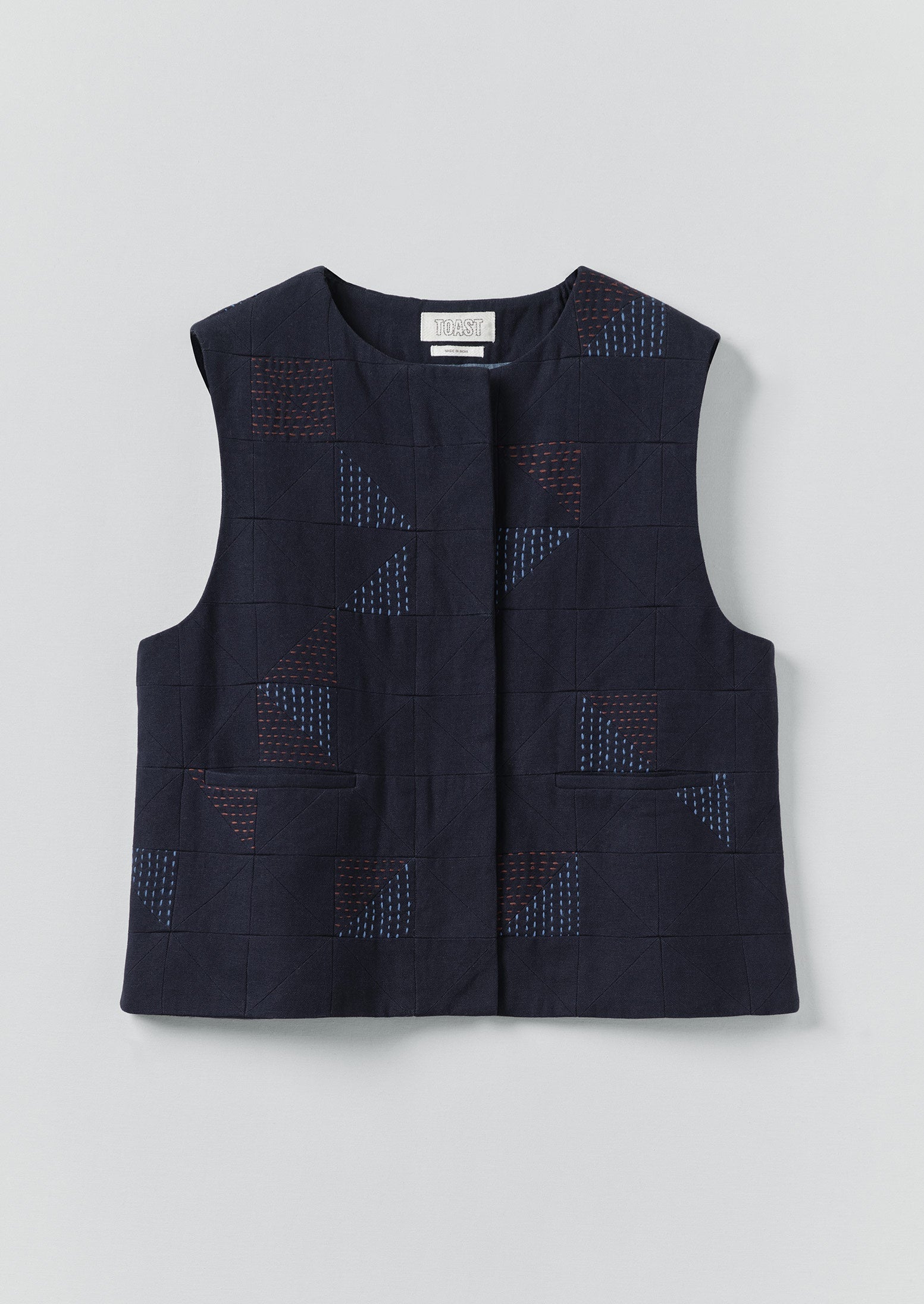 Patchwork Kantha Stitch Cotton Waistcoat | Navy | TOAST