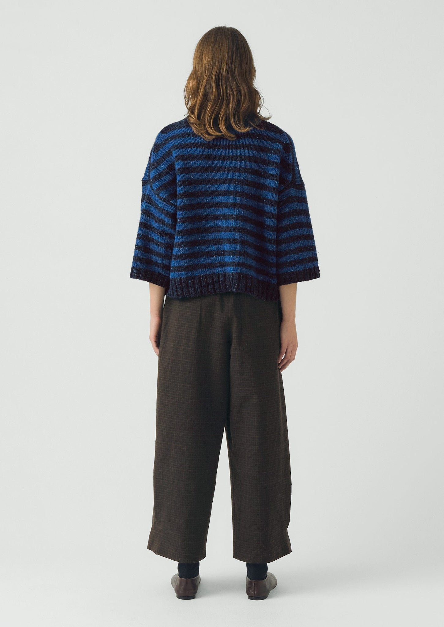 Stripe Donegal Short Sleeve Sweater | Midnight/Neptune Blue | TOAST