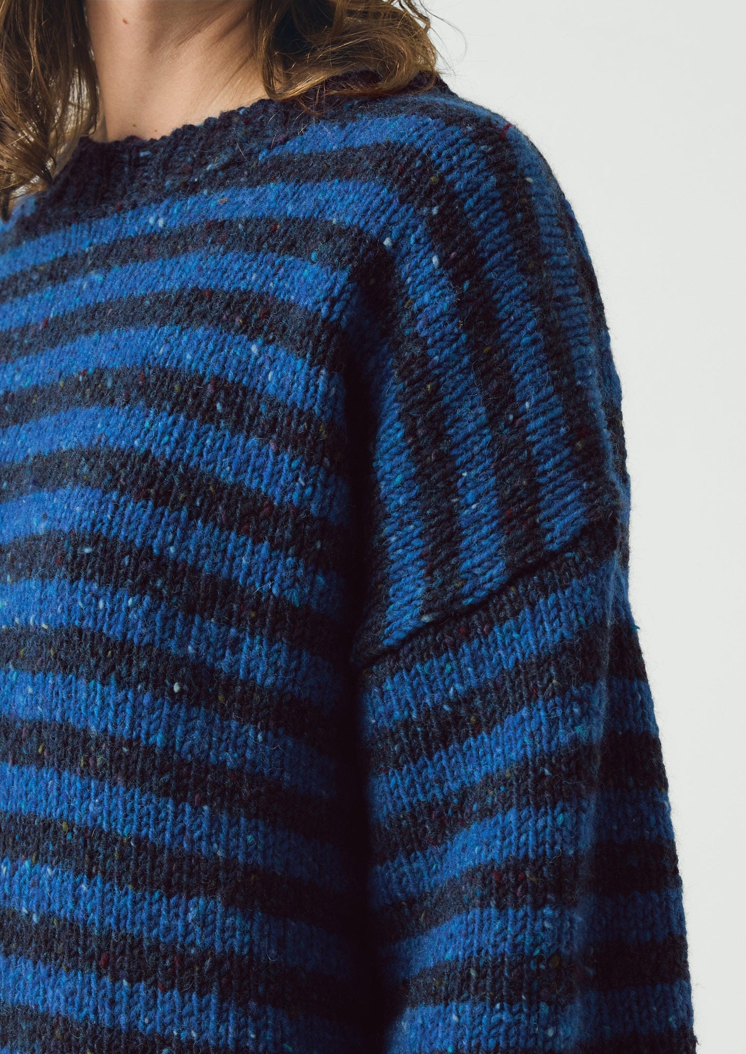 Stripe Donegal Short Sleeve Sweater | Midnight/Neptune Blue | TOAST