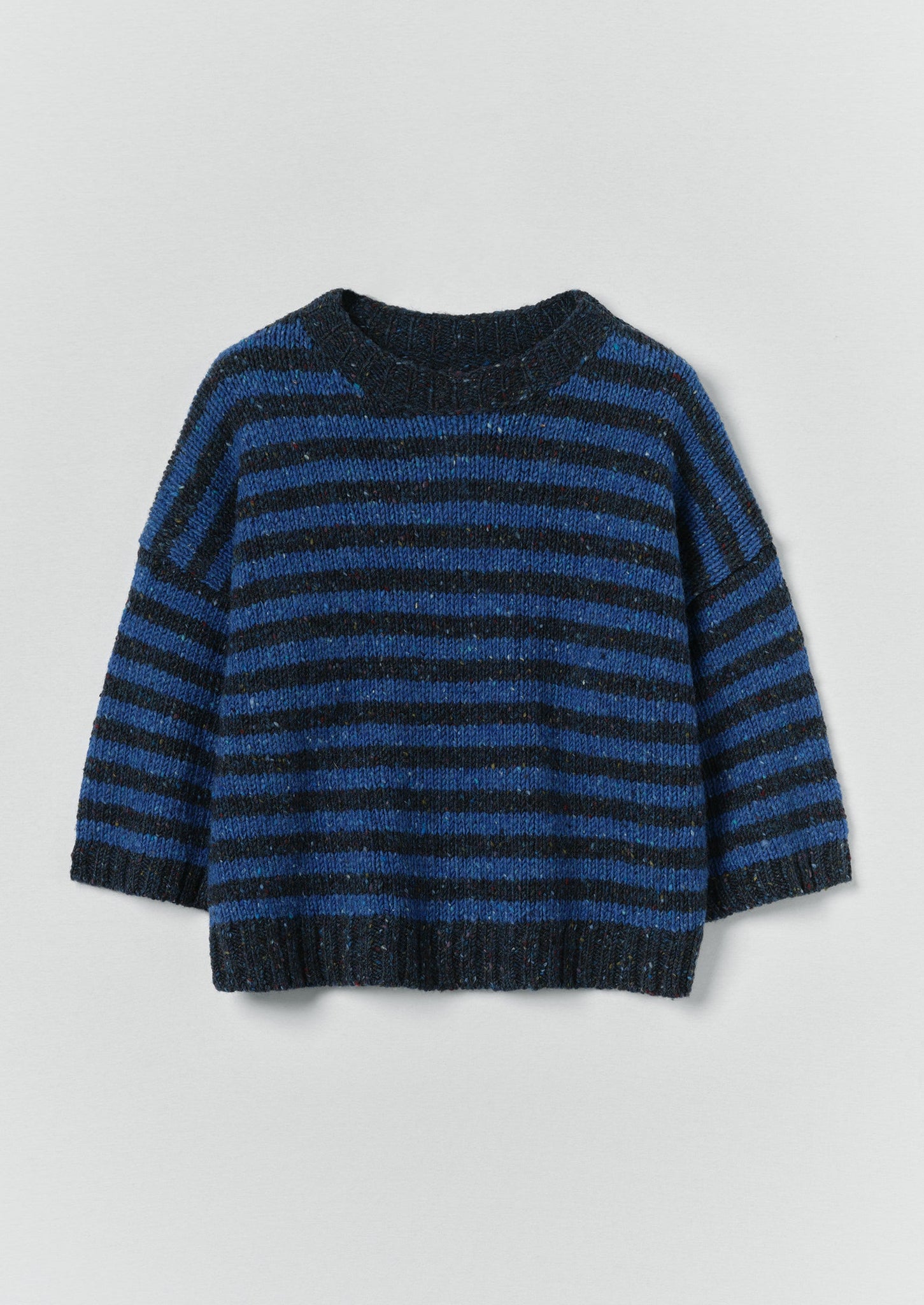 Stripe Donegal Short Sleeve Sweater | Midnight/Neptune Blue | TOAST