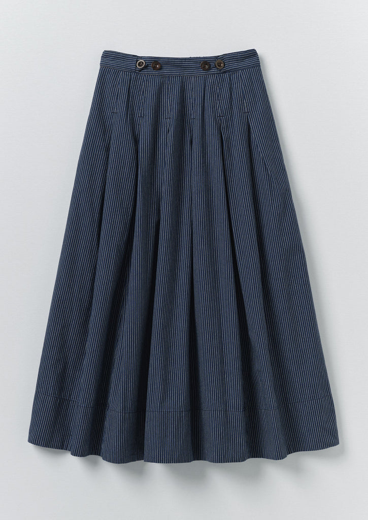 Railroad Stripe Pleated Cotton Skirt | Denim Blue | TOAST